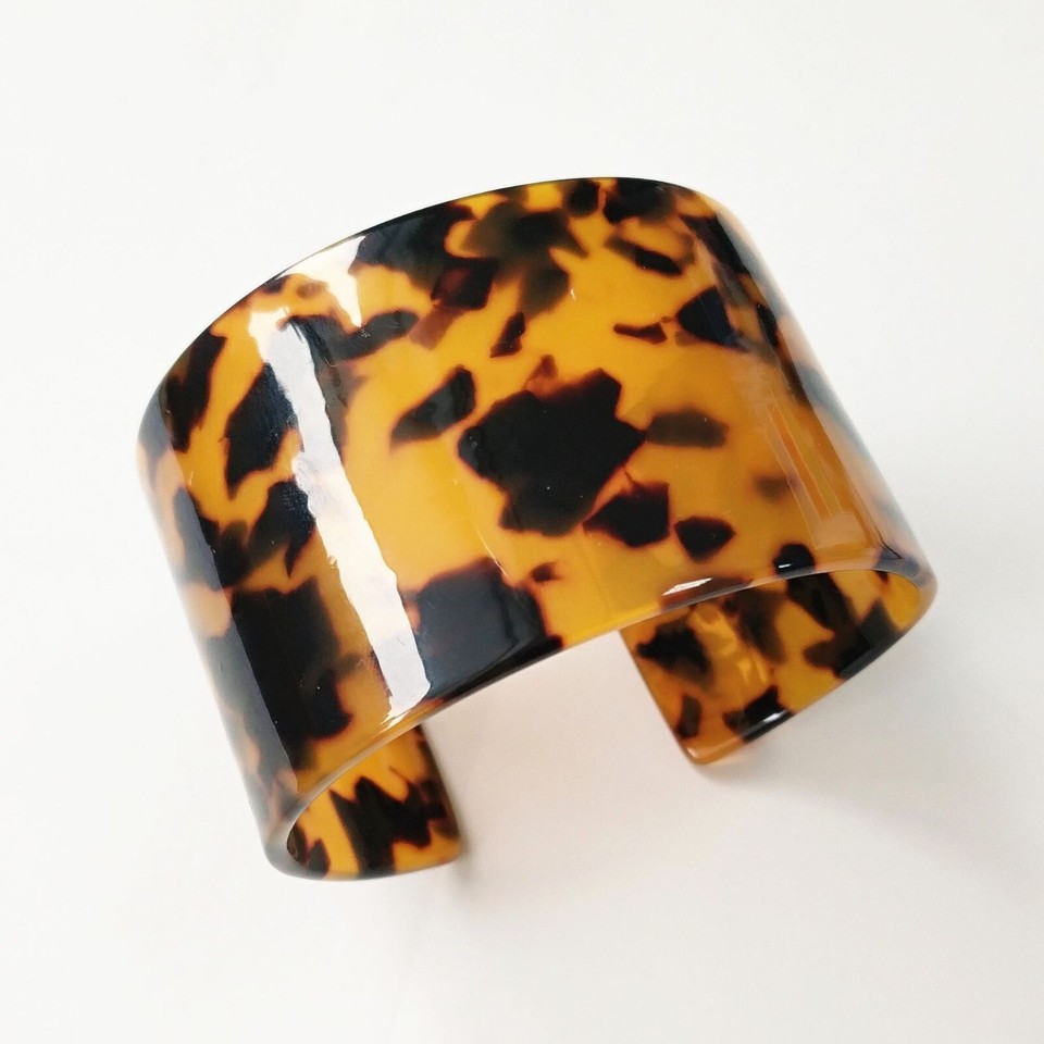 NEW Tortoise Shell Bracelet Brown Black Lucite Cuff Bangle Leopard 1.3 ...