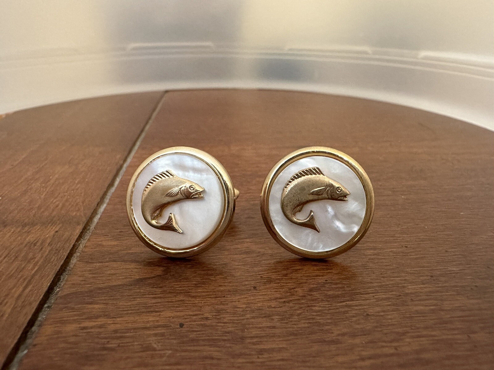 VINTAGE ANSON CUFFLINKS FISH MOTHER OF PEARL WALLEYE | eBay