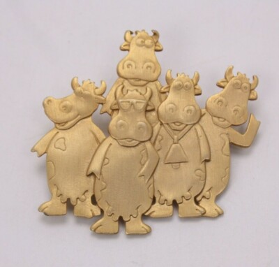 Vtg JJ Jonette Signed Metal Brass Whimsical Cows Dairy Farm Herd 1988 ...