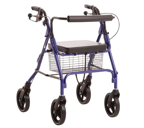 MLE ROLLATOR ALUMINUM DELUXE LOOP BRAKE BLUE FOLDING WALKER HEIGHT ...