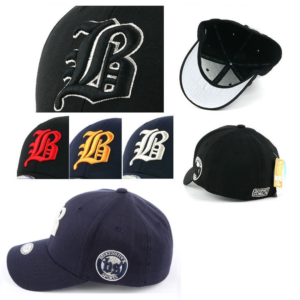 Unisex Mens Womens BS Stretch Fit Hats Baseball Cap Black/Silver Line M ...