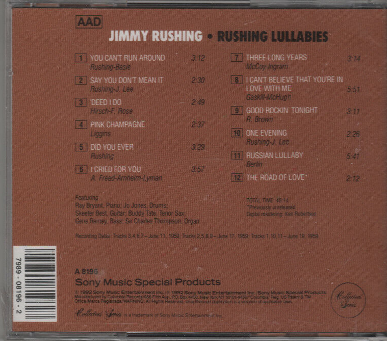 Jimmy Rushing: Rushing Lullabies - CD NEW & SEALED. FAST FIRST CLASS ...