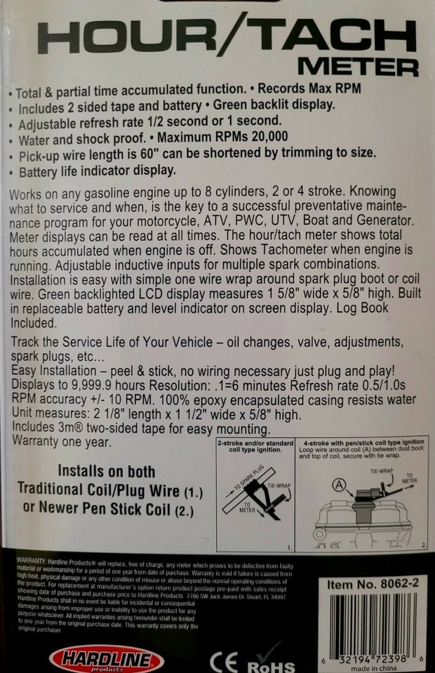 Hardline Hour/Tach Meter With Log Book | eBay