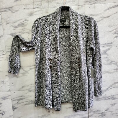 AB Studio Cardigan Sweater Womens Size M Black White Pebbled Button ...