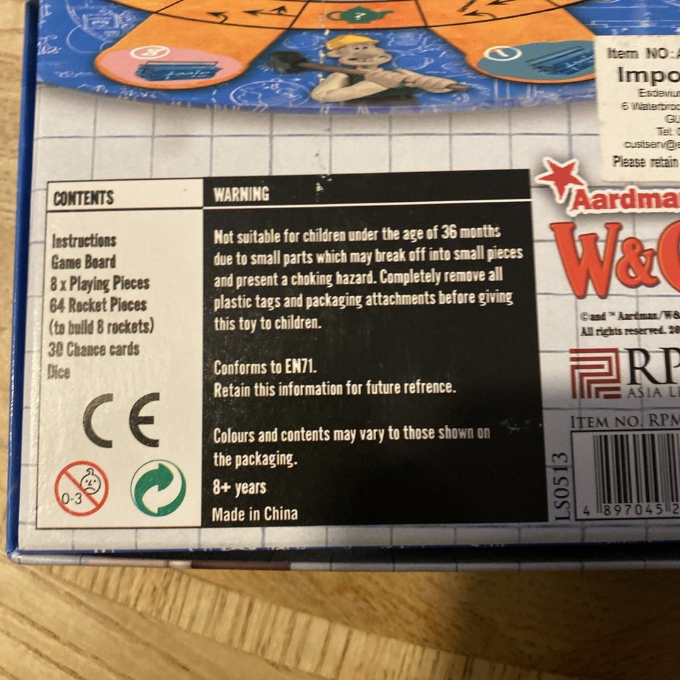 Wallace & Gromit Rocket Race Board Game Complete opened never been used ...