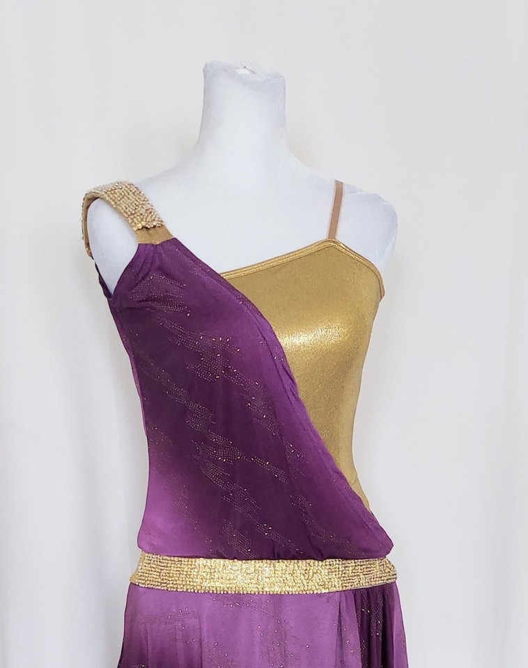 Curtain Call Asymetrical Dance Skating Costume Purple Gold Womens ...