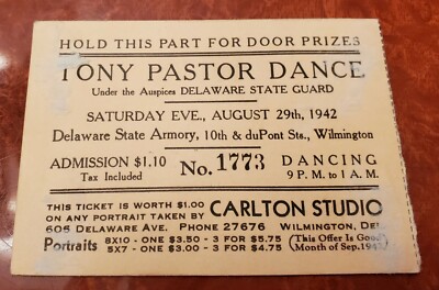 Tony Pastor (1907-1969) Autograph Bandleader Signed Ticket August 29th ...