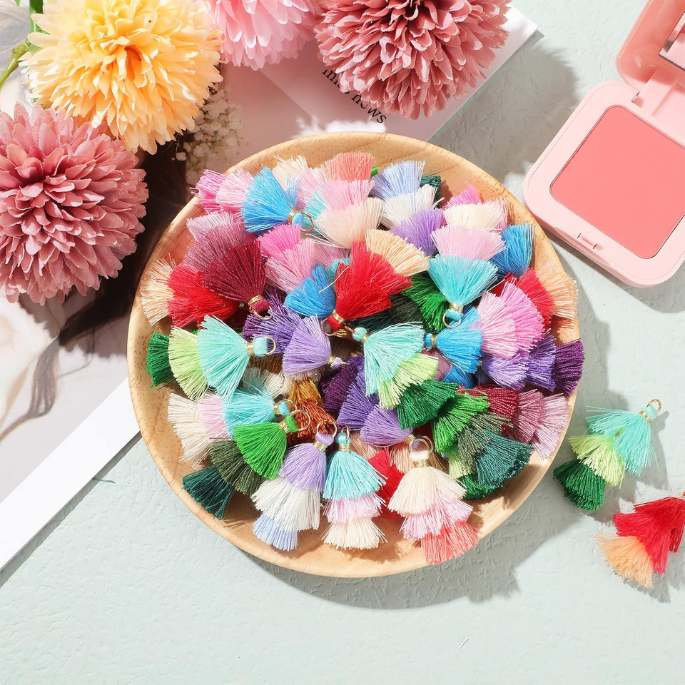 100Pcs Tiny Tri Layered Keychain Tassels Mini Tassel Craft Jewelry ...