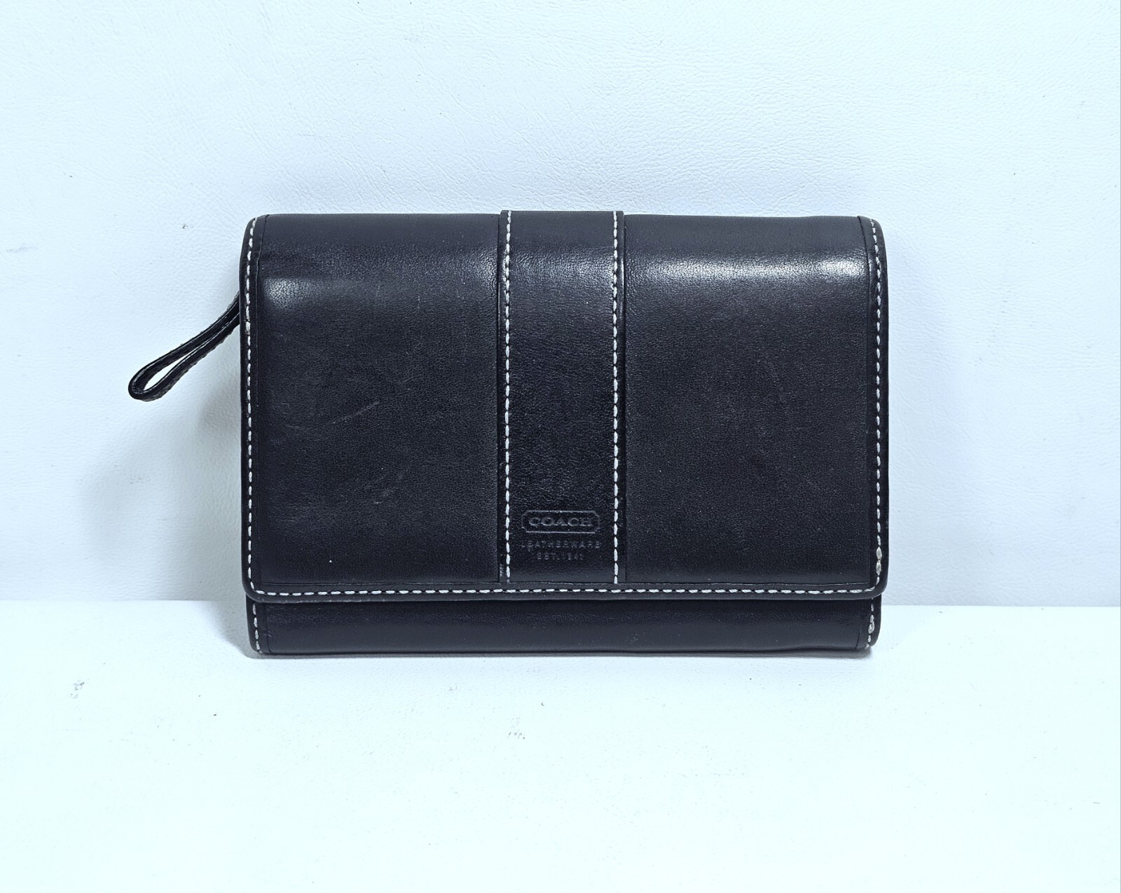 Coach Black Leather Bi Fold Coin Card Wallet - Gem
