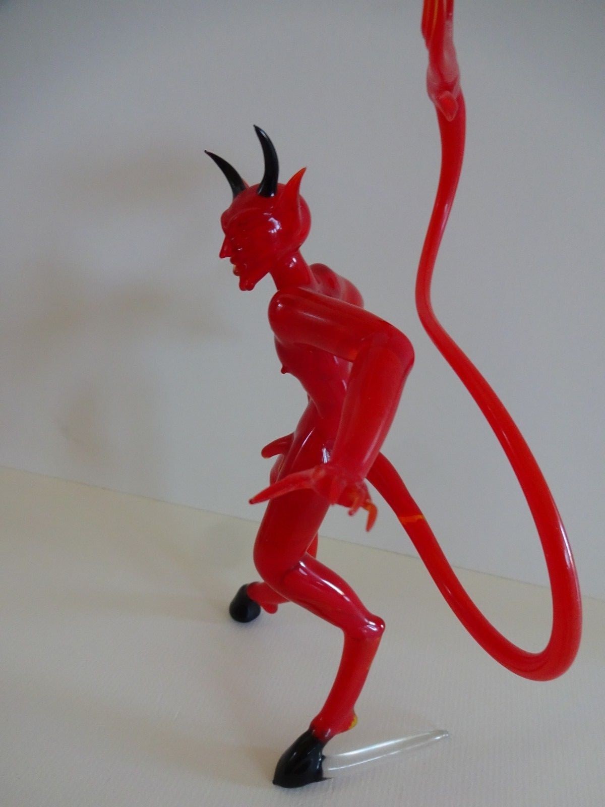 Glass Art work/sculpture of RED DEVIL, by John Zinner - standing w arms ...