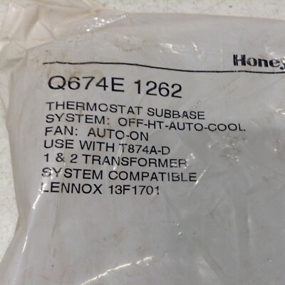 HONEYWELL THERMOSTAT SUBBASE Q674E1262 T874A-F MULTISTAGE / LENNOX ...