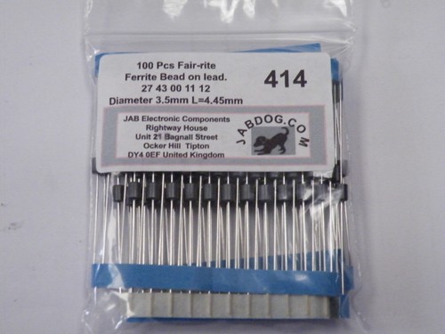 100 Pcs Type 43 Material Ferrite Bead on Lead Fair-rite 2743001112 T&R ...