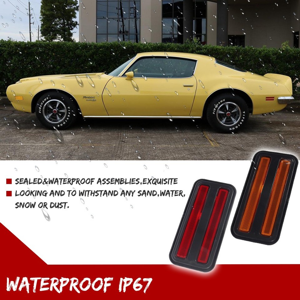 4X Amber Lens Front & Red Rear Side Marker Lights For 1970-1981 Pontiac ...