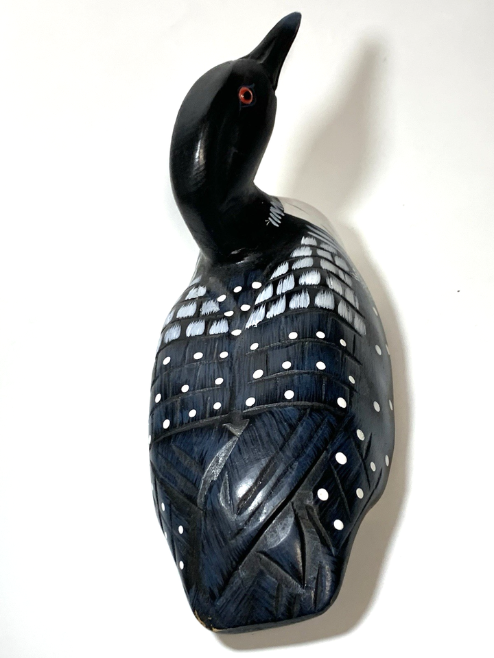 Hand Painted Artisan Carved Solid Wood Body Loon Decoy Red Glass Eyes ...