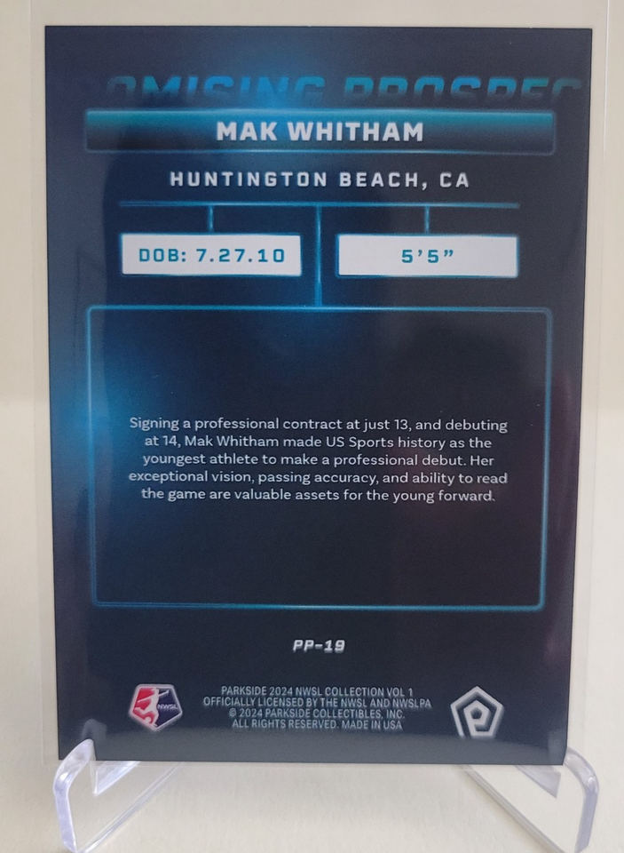 2025 PARKSIDE NWSL VOL 1 MAK WHITHAM PROMISING PROSPECT PP-19 NJ/NY ...