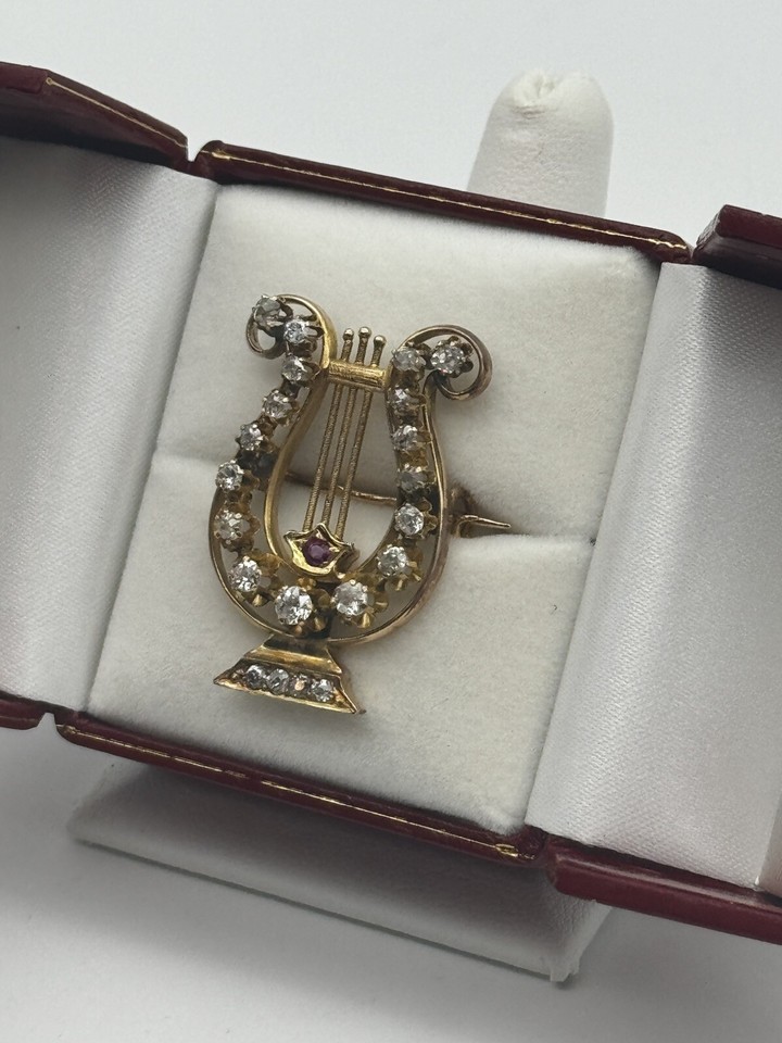 Antique 14K Gold & Diamond Lyre Harp Pin Brooch | eBay
