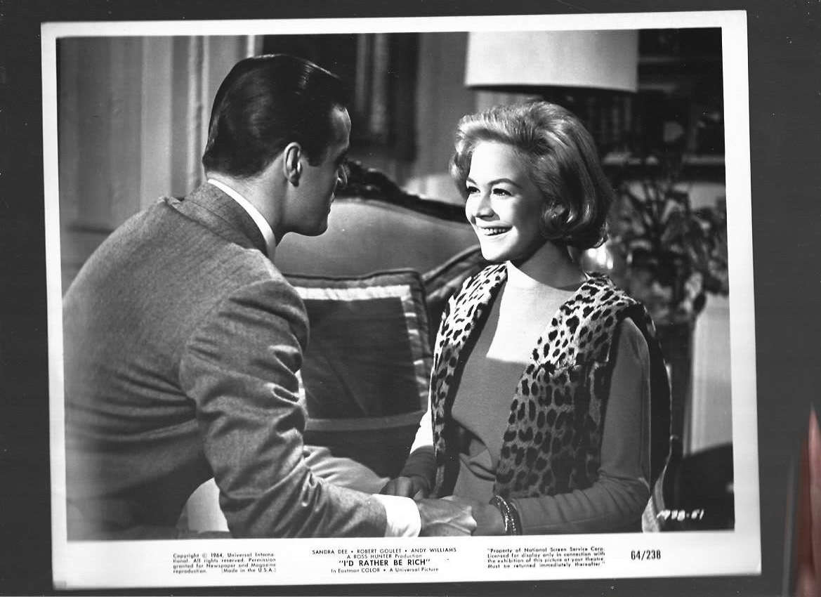 orig. 1964 Sandra Dee, Robert Goulet "I'd Rather Be Rich" 8 x 10 Photo ...