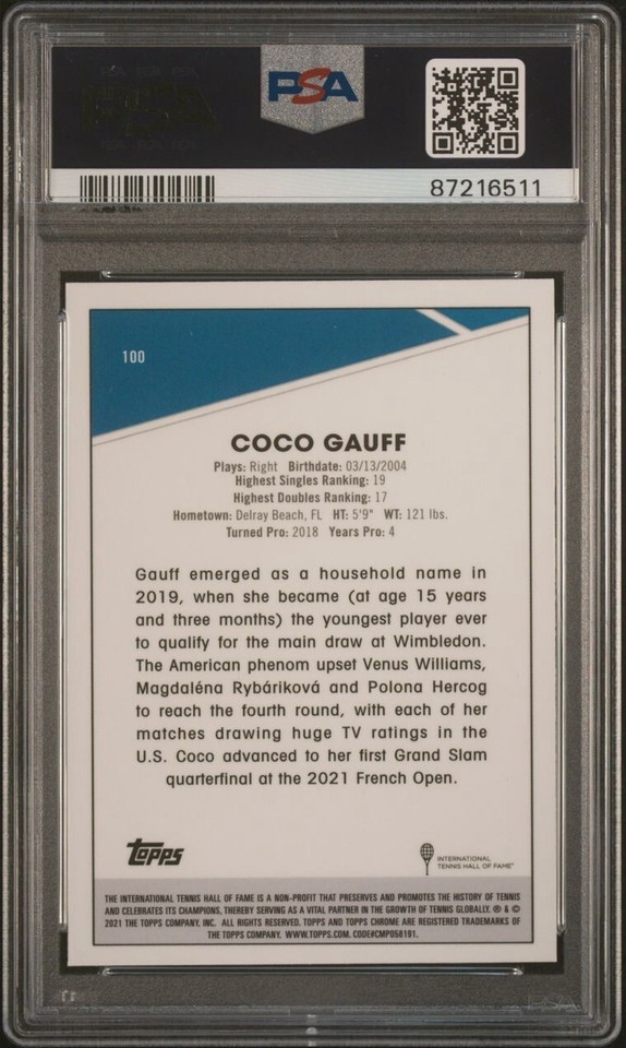 2021 Topps Chrome Sapphire Tennis #100 Coco Gauff Rookie Card RC 💎PSA ...