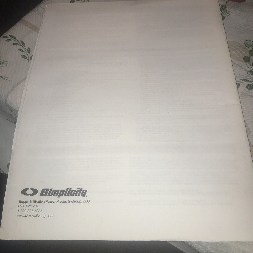 Simplicity Tractor Regent Operation Manual For Tractor Plus Briggs Twin ...