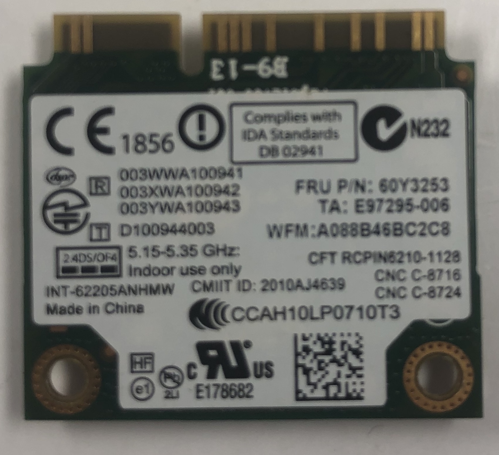 HP EliteBook 8460P Laptop Half Mini Pci-e Wireless WiFi Card- 631954 ...