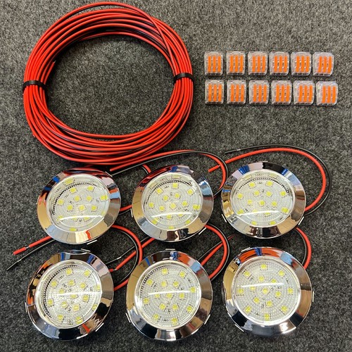 Camper Van Lights 12v LED Downlights 65mm LED VW T6 Chrome + Wiring Kit ...
