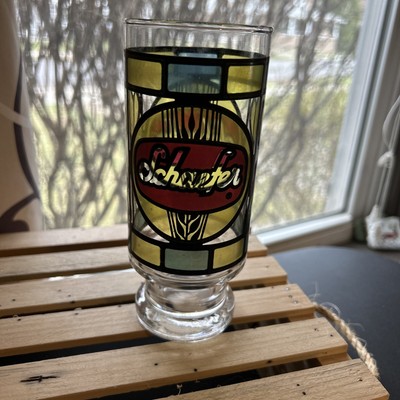 VTG 70’s Stained Glass Schaefer BEER LOGO Pedestal Beer Bar Glass | eBay