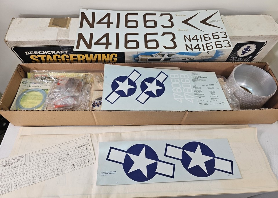 ROYAL KITS BEECHCRAFT D-17 STAGGERWING R/C AIRCRAFT KIT 56” WINGSPAN ...