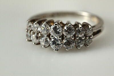 AVON 925 Sterling Silver Size 5.25 Double Row Cubic Zirconia Ring 2.8g ...