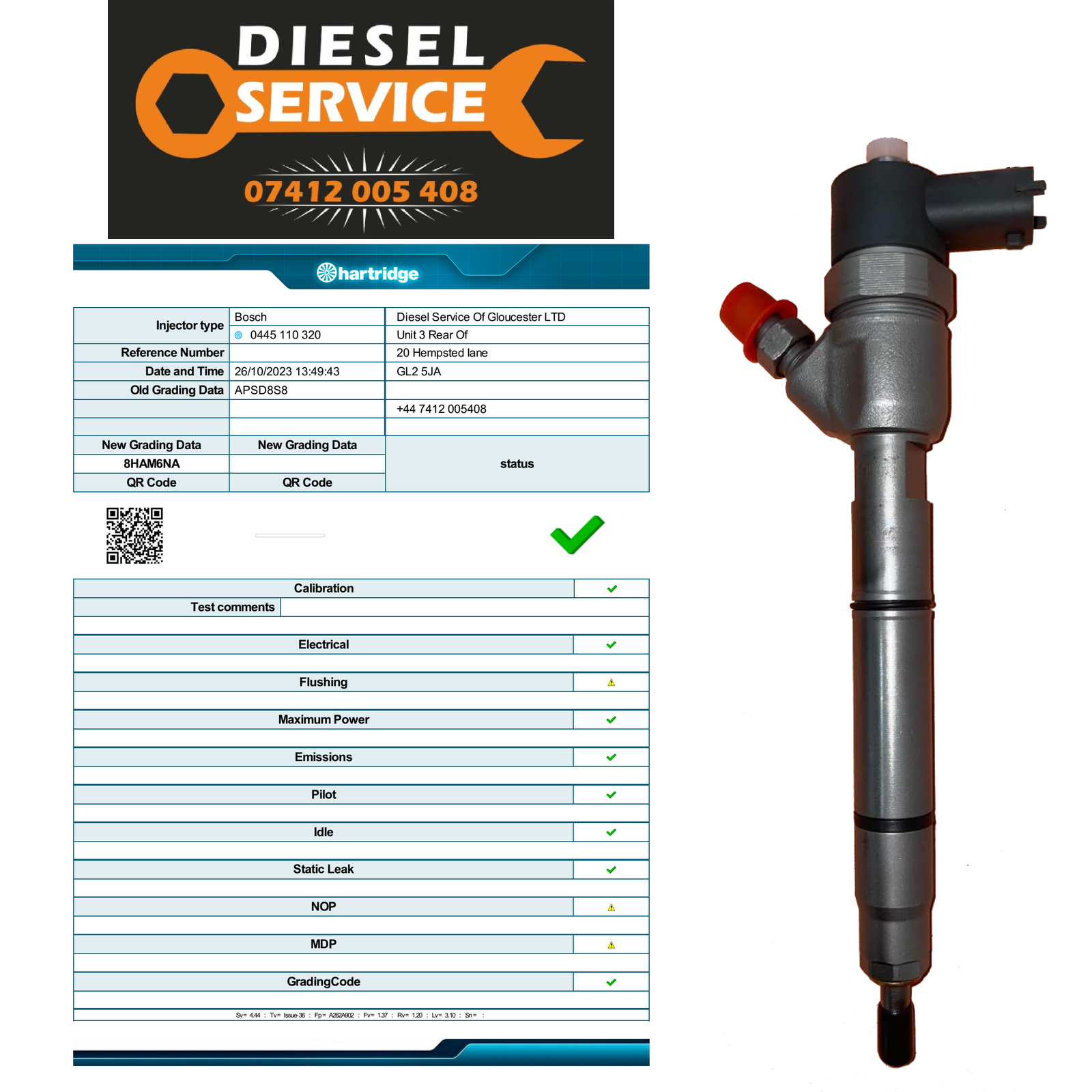 0445110320 Kia Hyundai i20 i30 1.4 1.6 CRDI Used Injector With New IMA ...