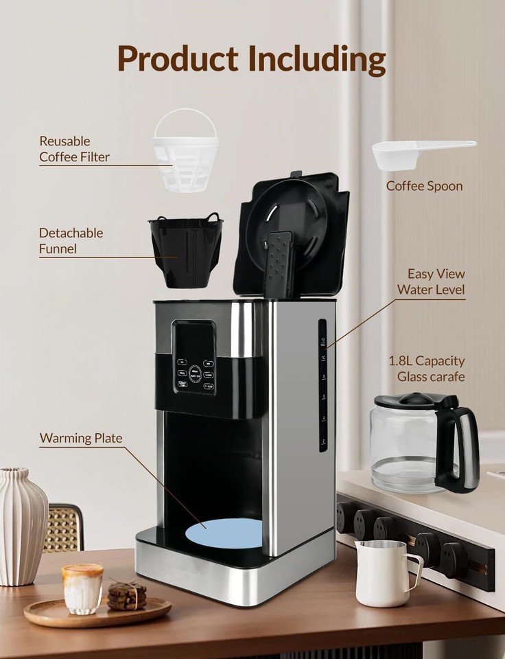 12 Cup Programmable Drip Coffee Maker Stainless Steel Coffee Machine | eBay