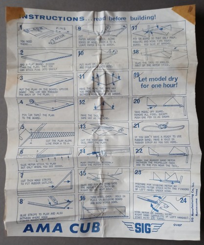 AMA Cub Wood Flying Model ASSEMBLY INSTRUCTIONS ONLY Vintage SIG Mfg Co ...
