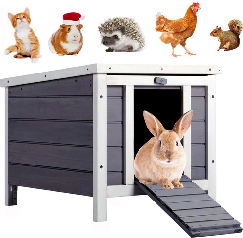 Wooden Cat Shelter House Weatherproof Rabbit Hutch Hideout Outdoor ...