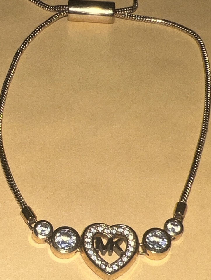 MICHAEL KORS Heart Crystal MK Logo Gold Tone Slider Bracelet | eBay