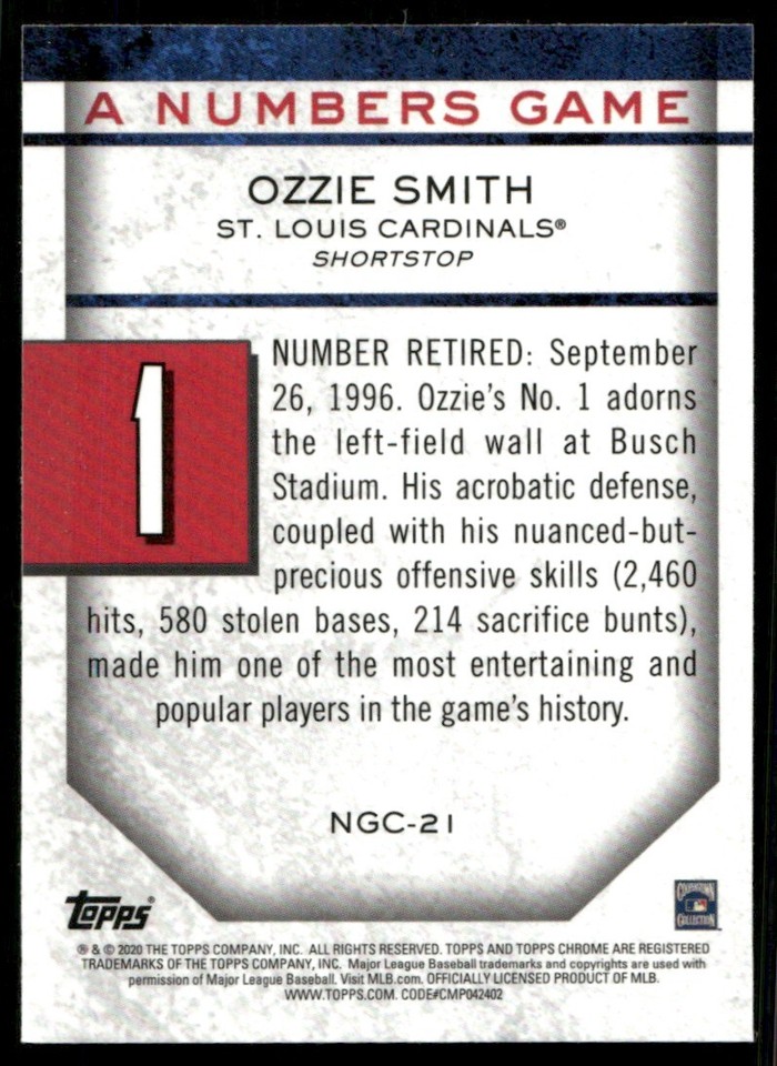 2020 Topps Chrome Update A Numbers Game Ozzie Smith #NGC-21 | eBay