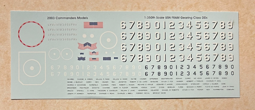 1/350 ISW 2003FR - USN Hull Number Decals for the FRAM Class ships ...