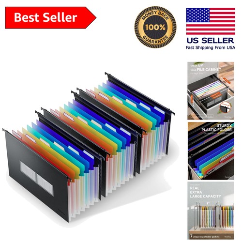 Colorful Plastic Hanging File Folders - 7 Expandable Pockets for Legal ...