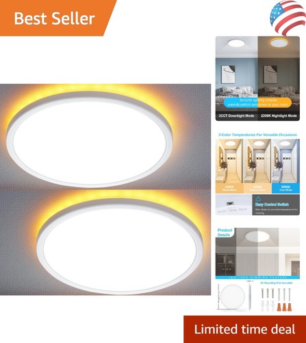 Sleek LED Ceiling Light - 2-Pack 24W 3200LM - 3-Color Temperature ...