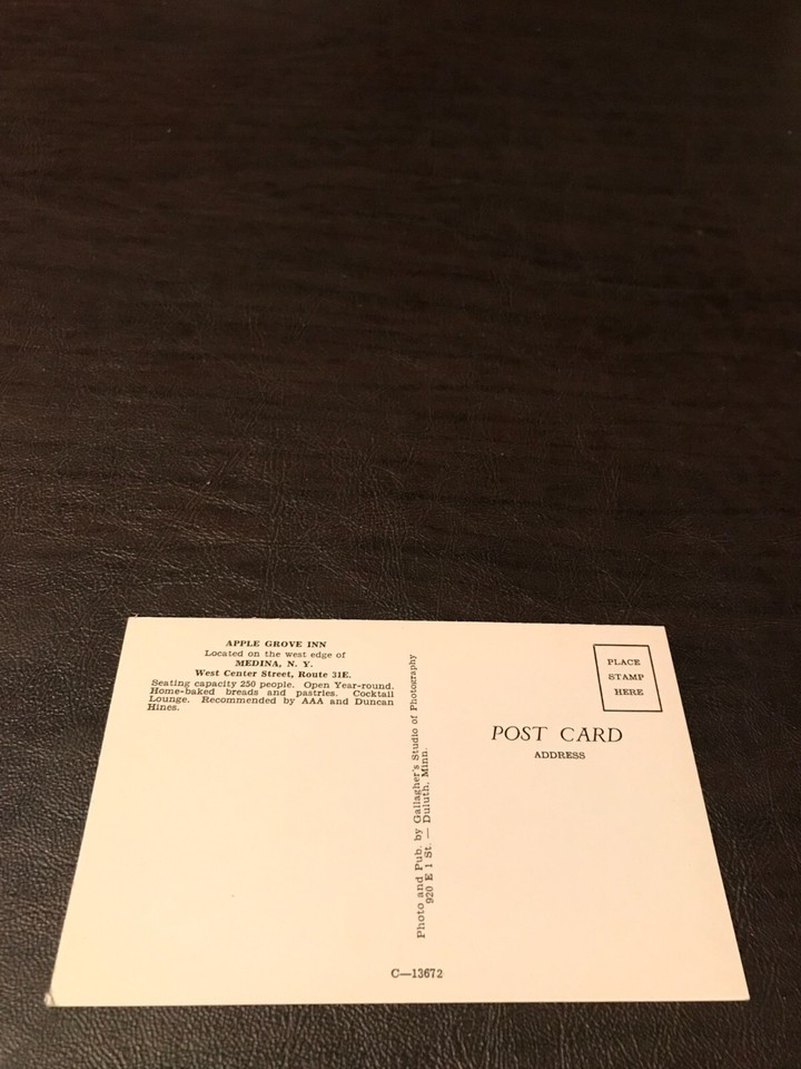 APPLE GROVE INN RESTAURANT - MEDINA - NEW YORK - UNPOSTED POSTCARD | eBay