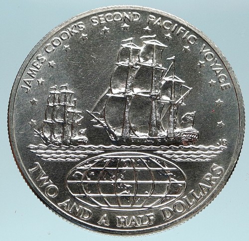 1974 COOK ISLANDS Elizabeth II James Cook Antique Silver 2.5 Dollar ...