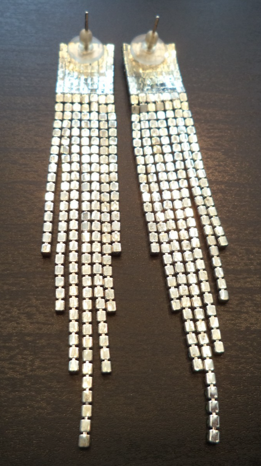 VINTAGE ESTATE HIGH END RHINESTONE STATEMENT LONG 3 3/4" POST EARRINGS ...