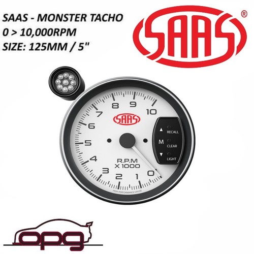 SAAS SG-TAC5W 5 Inch / 125mm Monster Tachometer with LED Shift Light ...