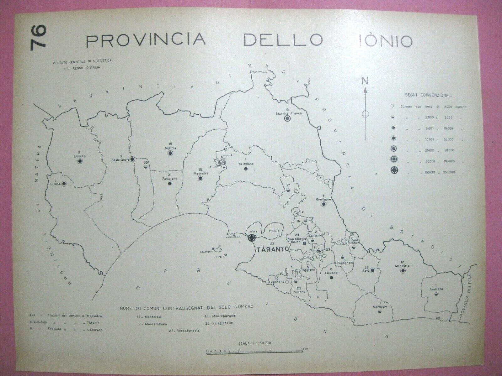antica mappa COMUNI DELLA PROVINCIA DELLO IONIO TARANTO GINOSA LATERSA ...