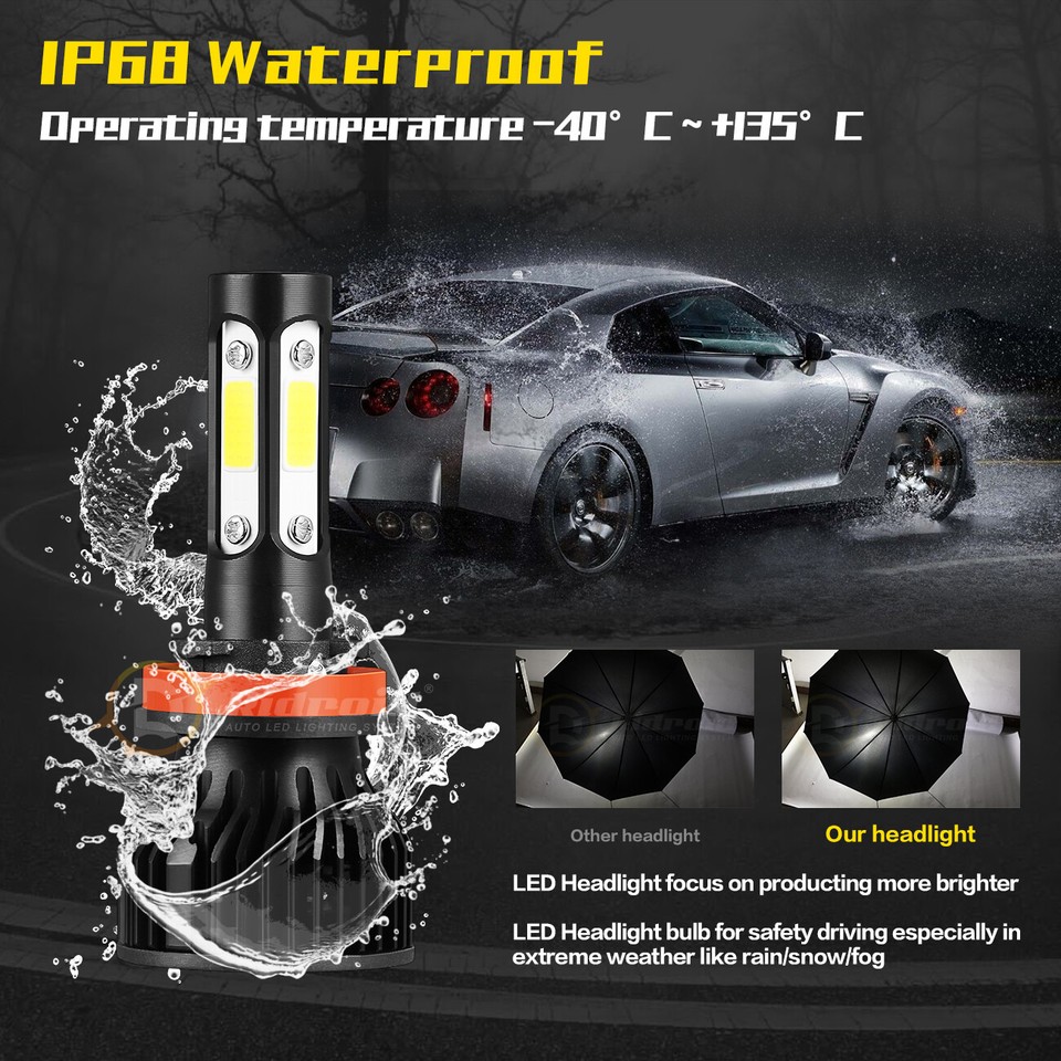 RIDROID H11 LED Headlight Kit Low Beam Bulb Super Bright 6000K Bulbs ...