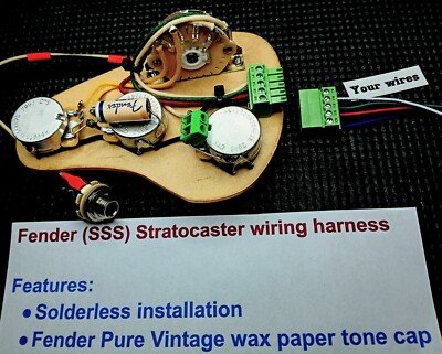 Solderless SSS Strat wiring harness + Fender Pure Vintage Wax Paper ...