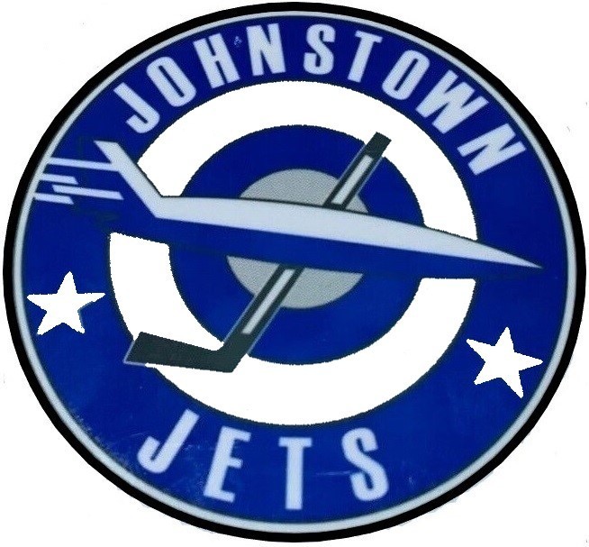 Johnstown JETS Hard hat Lunch Box Sticker 1-5/8" rd logo on 2" sticker ...