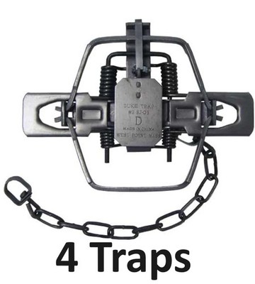 4 Duke #2 Coil Spring Trap (4 Coiled/Offset Jaws) Trapping Supplies 4 ...