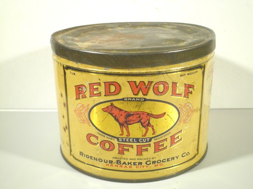 Antique Red Wolf Coffee Tin Can 1 lb. Kansas City Missouri Steel Cut | eBay