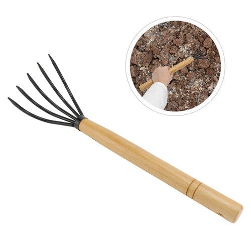 Wooden High-carbon Steel Five-tooth Rake Cleaning Gadgets Small Hand ...