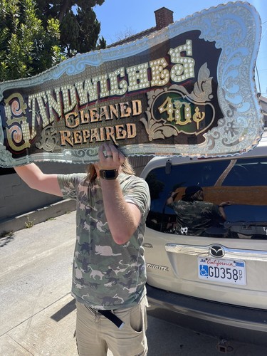 Antique Glass Sign Glue Chipped Gold Silver Leaf Ad Advertising Classic ...