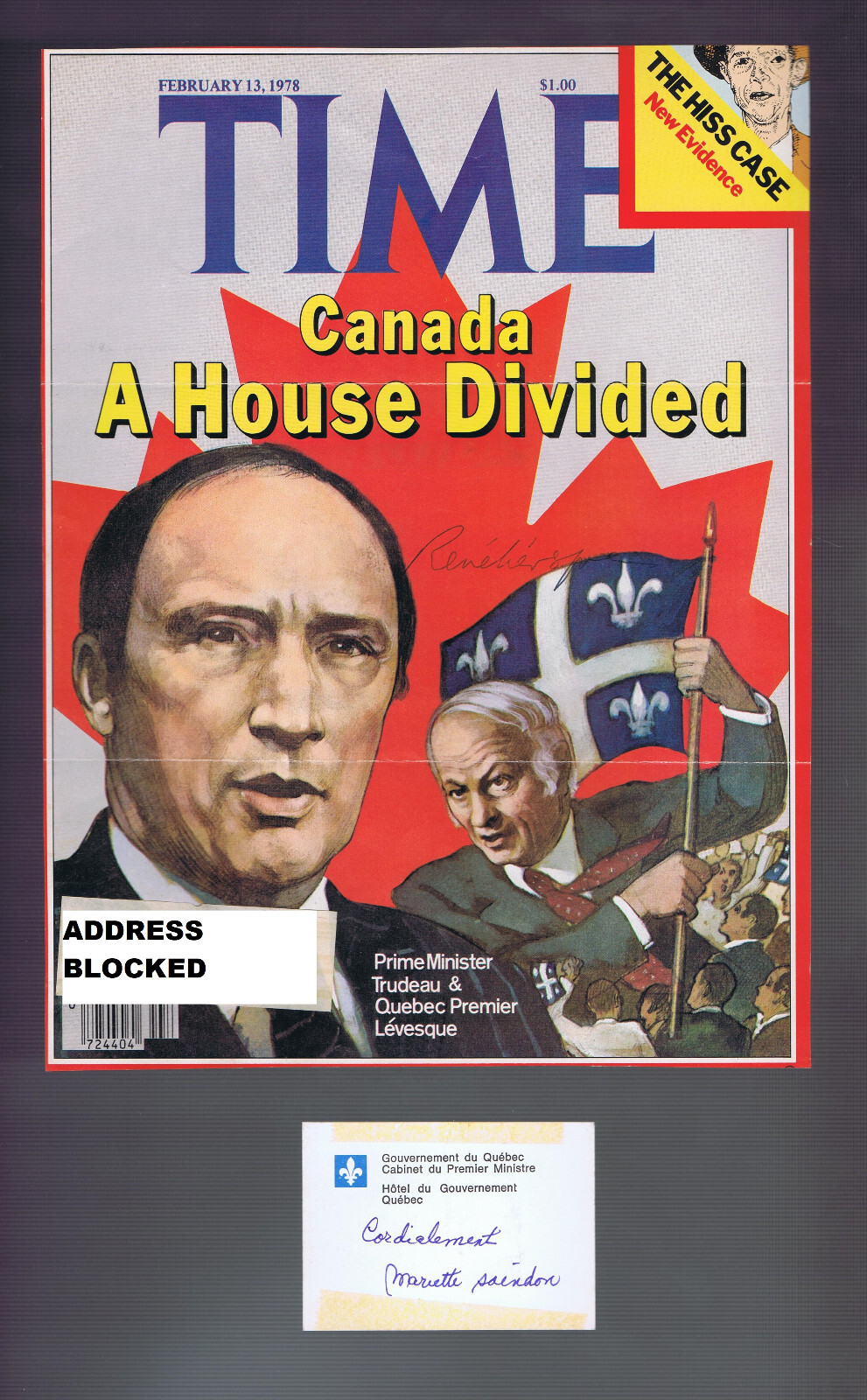 René Lévesque Premier of Quebec 1978 Signed TIME Mag Cover (cover only ...